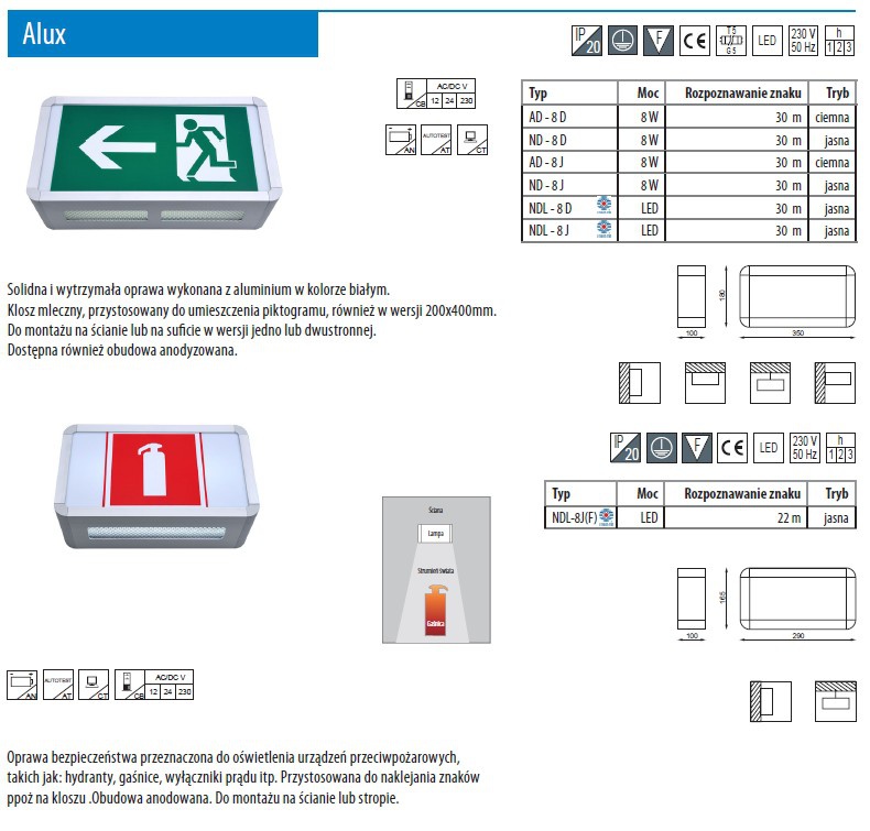 Oprawa awaryjna LED ALUX 3h jednostronna autonomiczna 34347- Elektriko